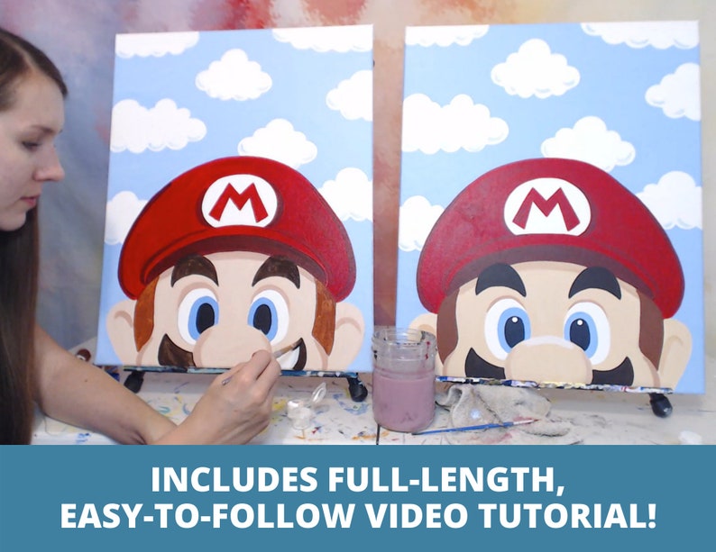Mario Canvas Painting Kit Video Tutorial FREE Palettes & - Etsy