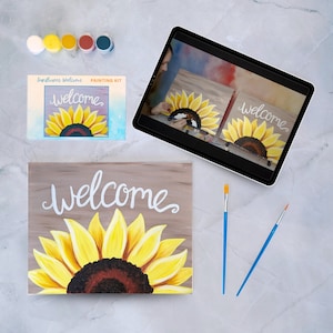 Sunflower Welcome Canvas Painting Kit + Video Tutorial, Painting Party ...