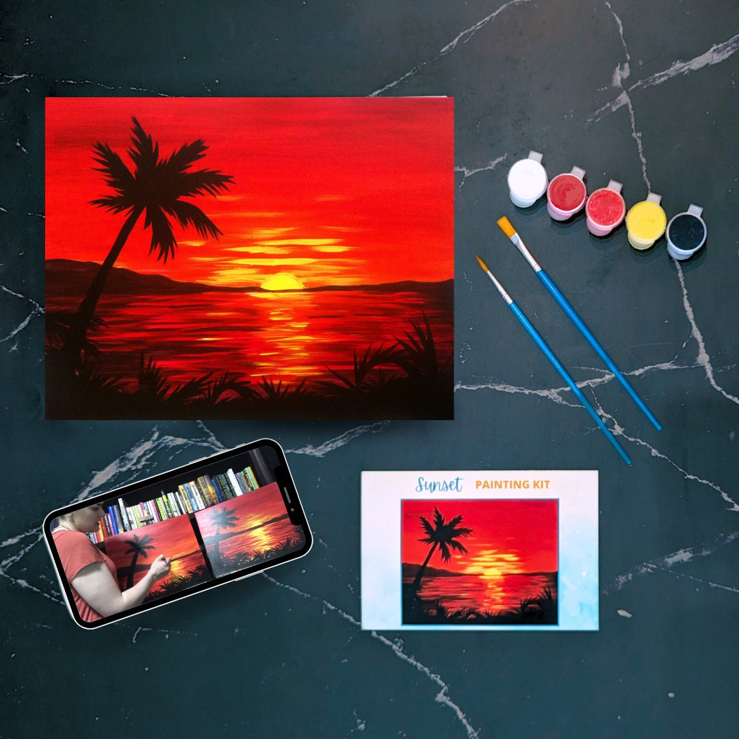 Sunset Canvas Painting Kit Video Tutorial, Painting Party Kit, DIY ...