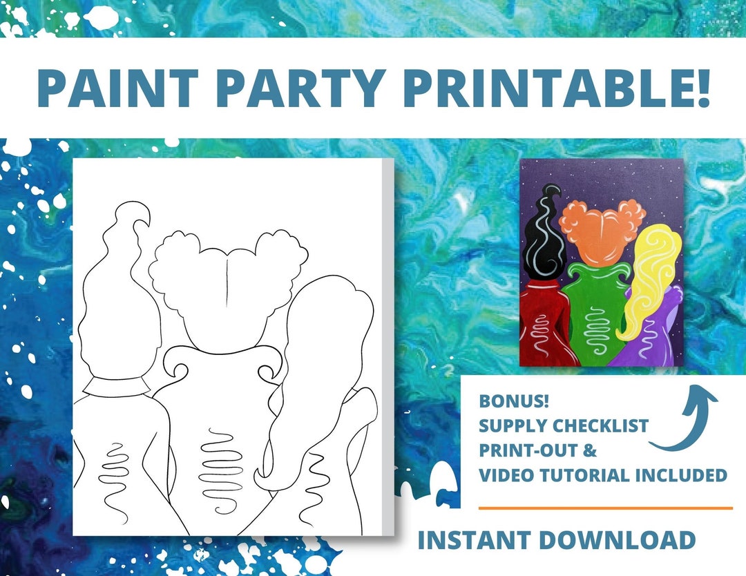 DYI Paint Party Canvas Outline & Painting Video Tutorial - Etsy