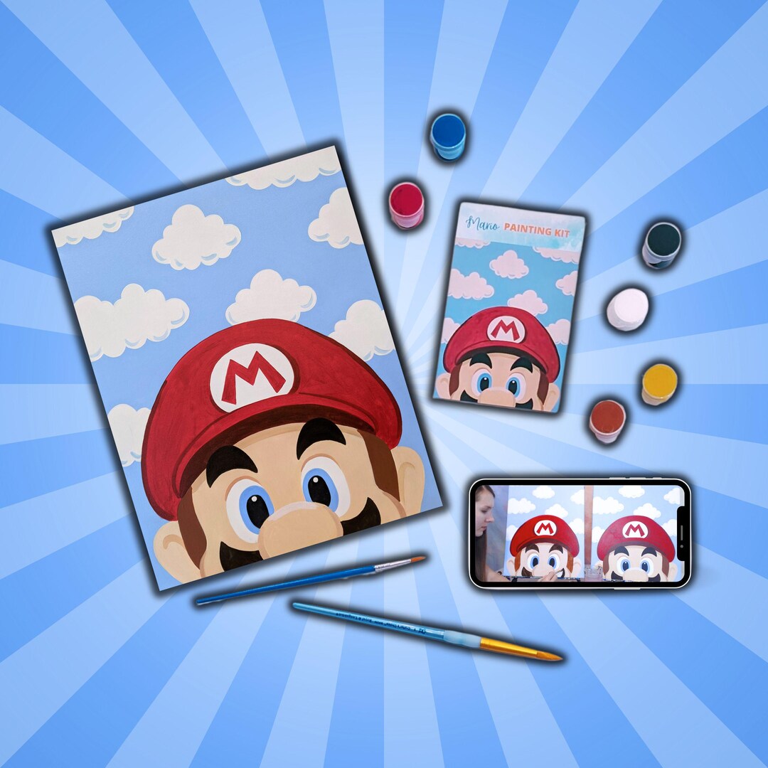 Mario Canvas Painting Kit + Video Tutorial, Painting Party Kit, DIY ...