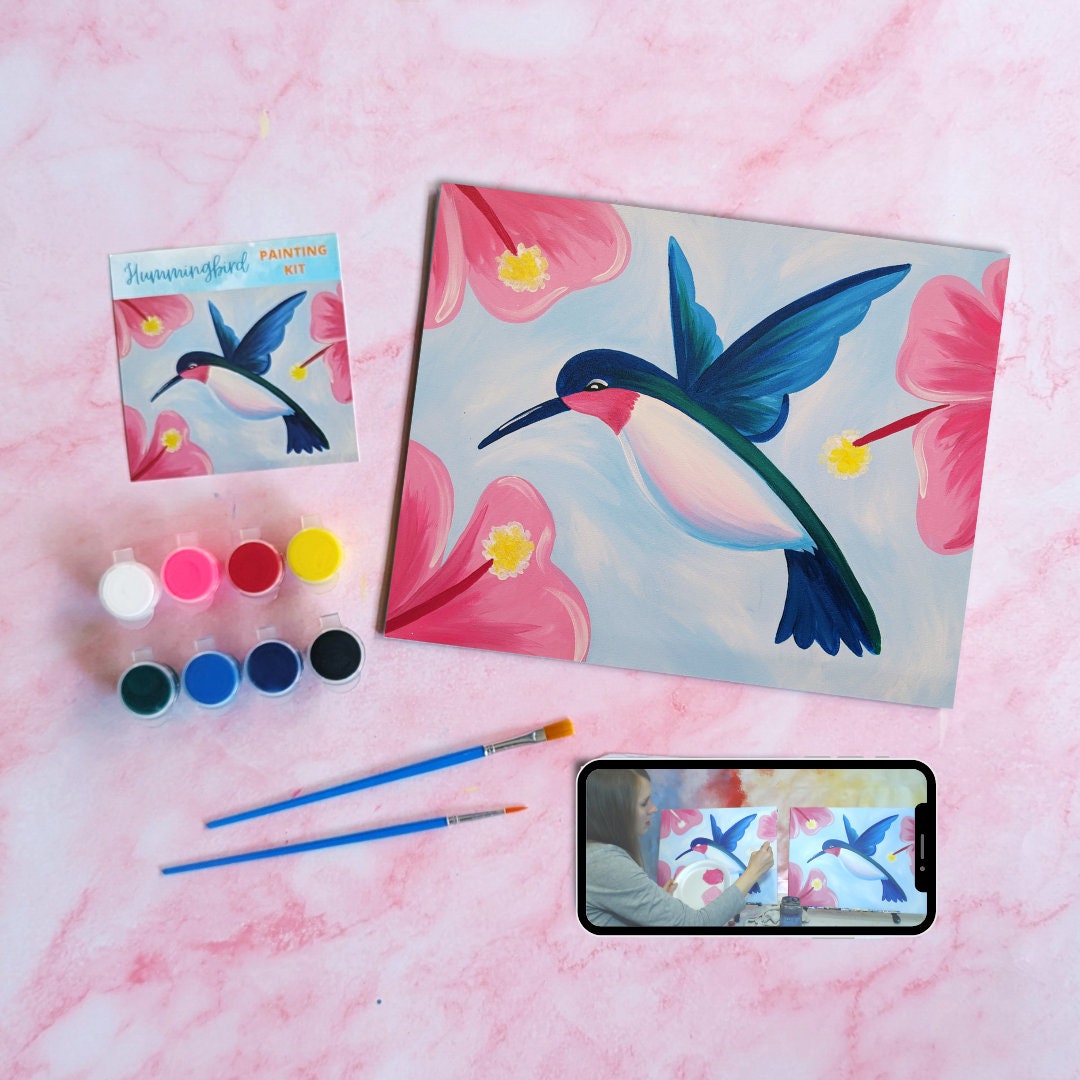 Hummingbird Canvas Painting Kit + Video Tutorial, Painting Party Kit ...