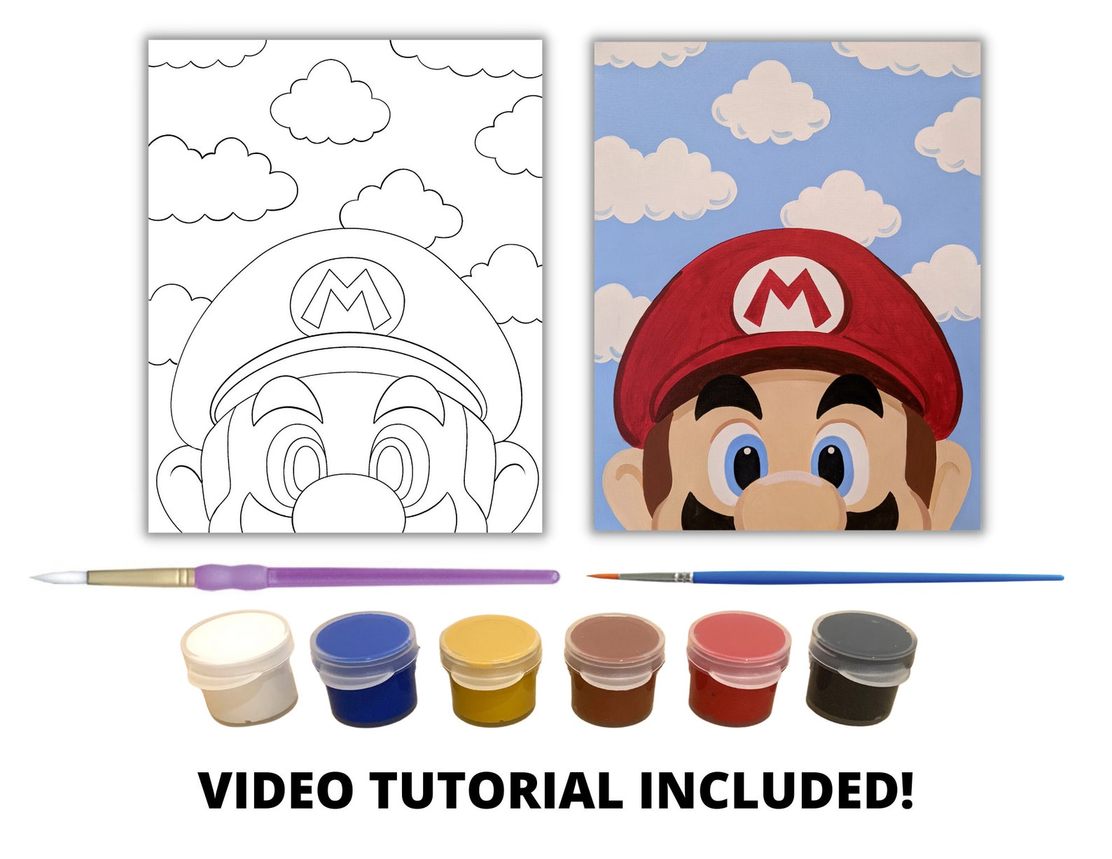 Mario Canvas Painting Kit Video Tutorial FREE Palettes & - Etsy