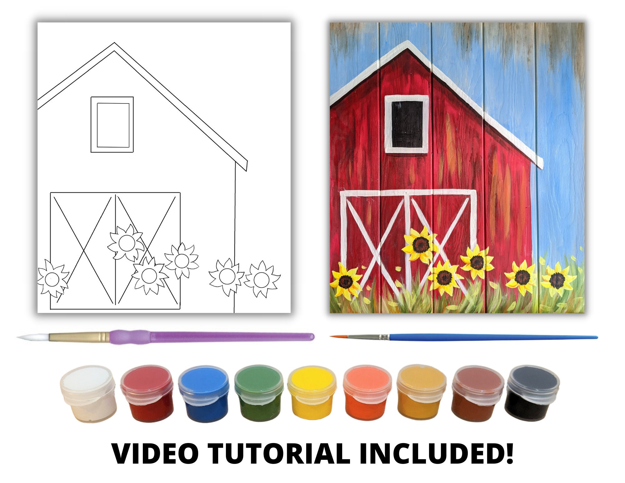 Rustic Barn Canvas Painting Kit Video Tutorial FREE - Etsy