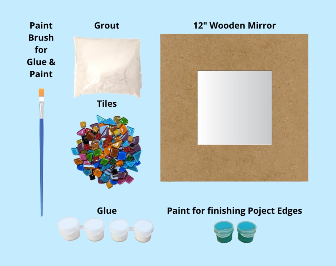 12 Square Mosaic Mirror Kit Craft Kit DIY Kit for - Etsy