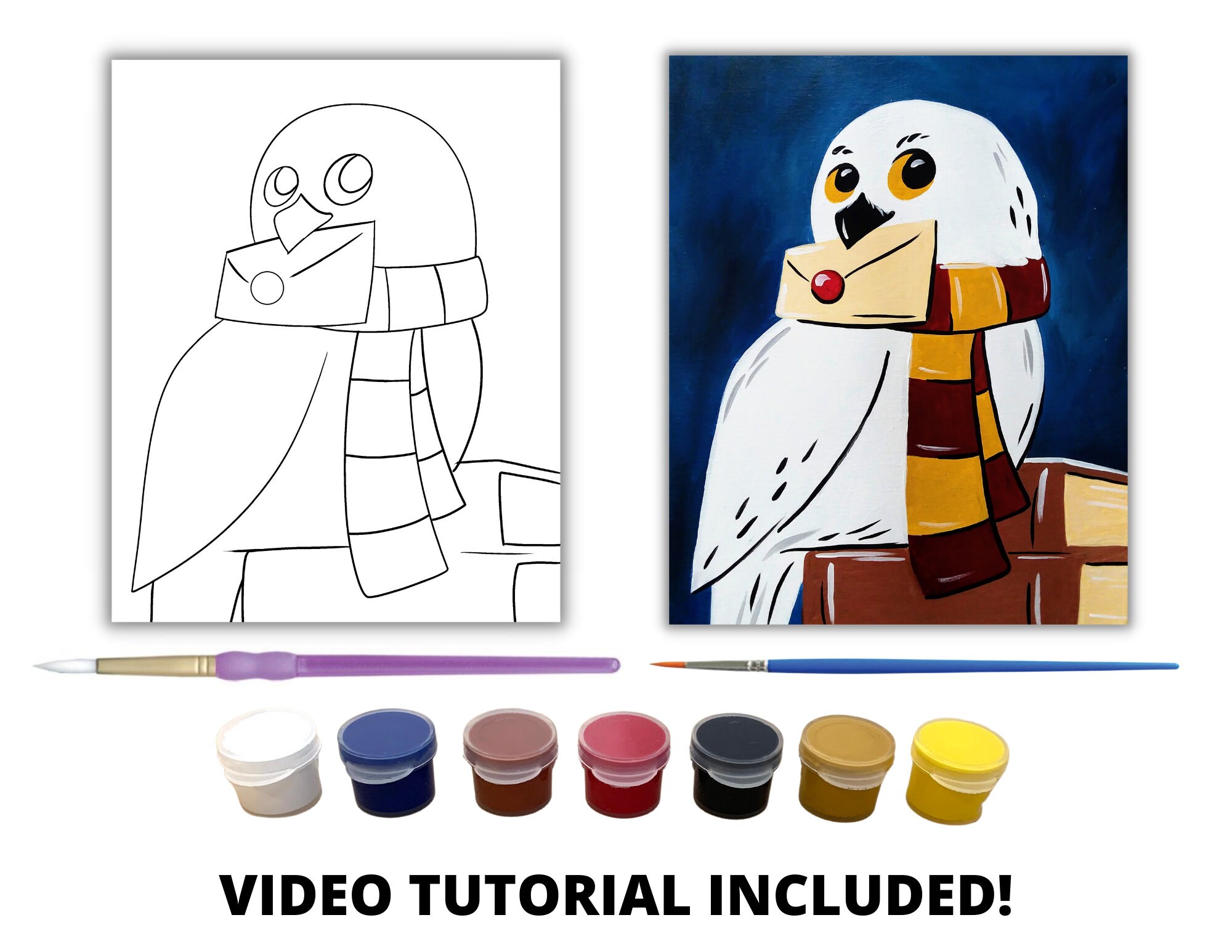 Hedwig Canvas Painting Kit Video Tutorial FREE Palettes & - Etsy