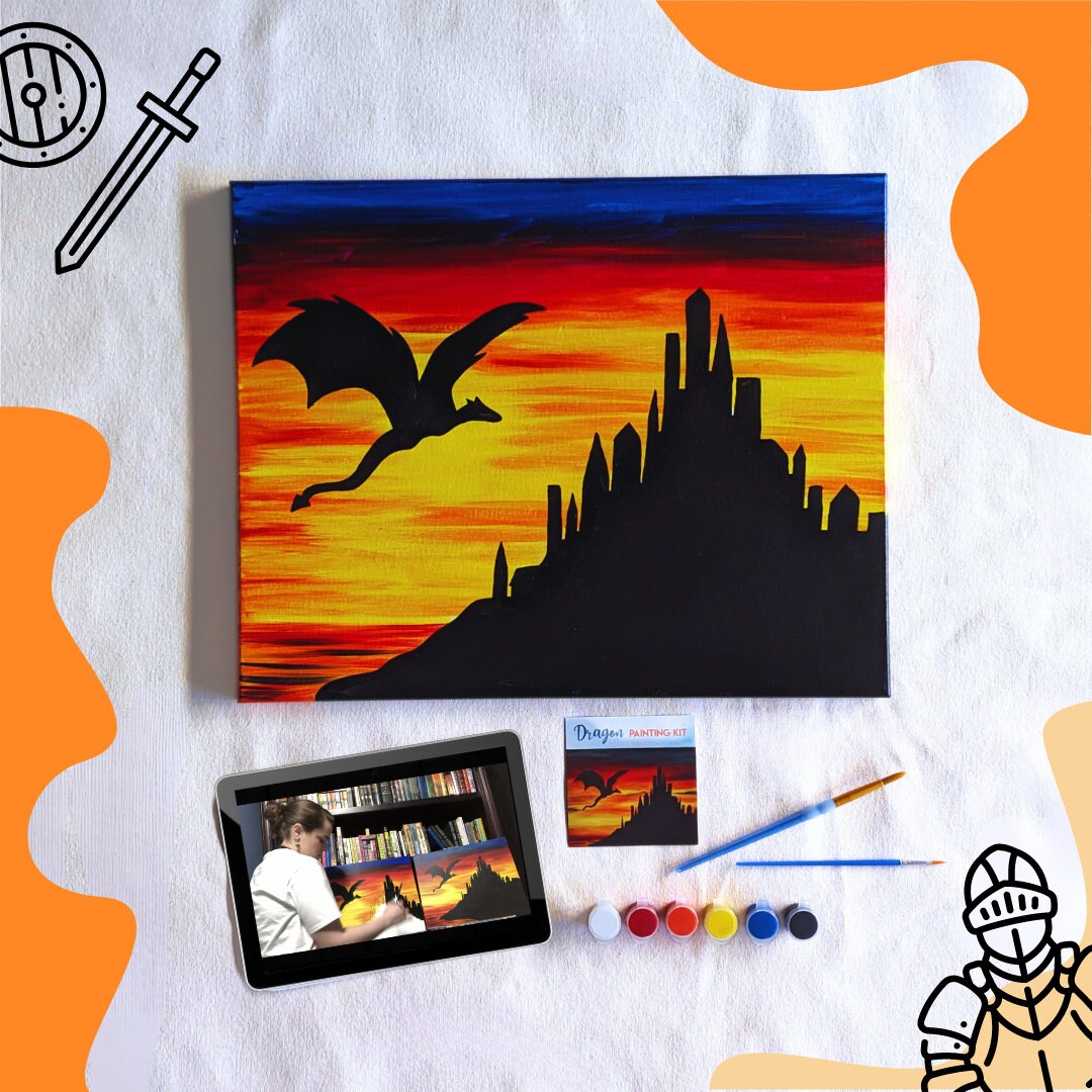 Dragon Canvas Painting Kit + Video Tutorial, Painting Party Kit, DIY ...