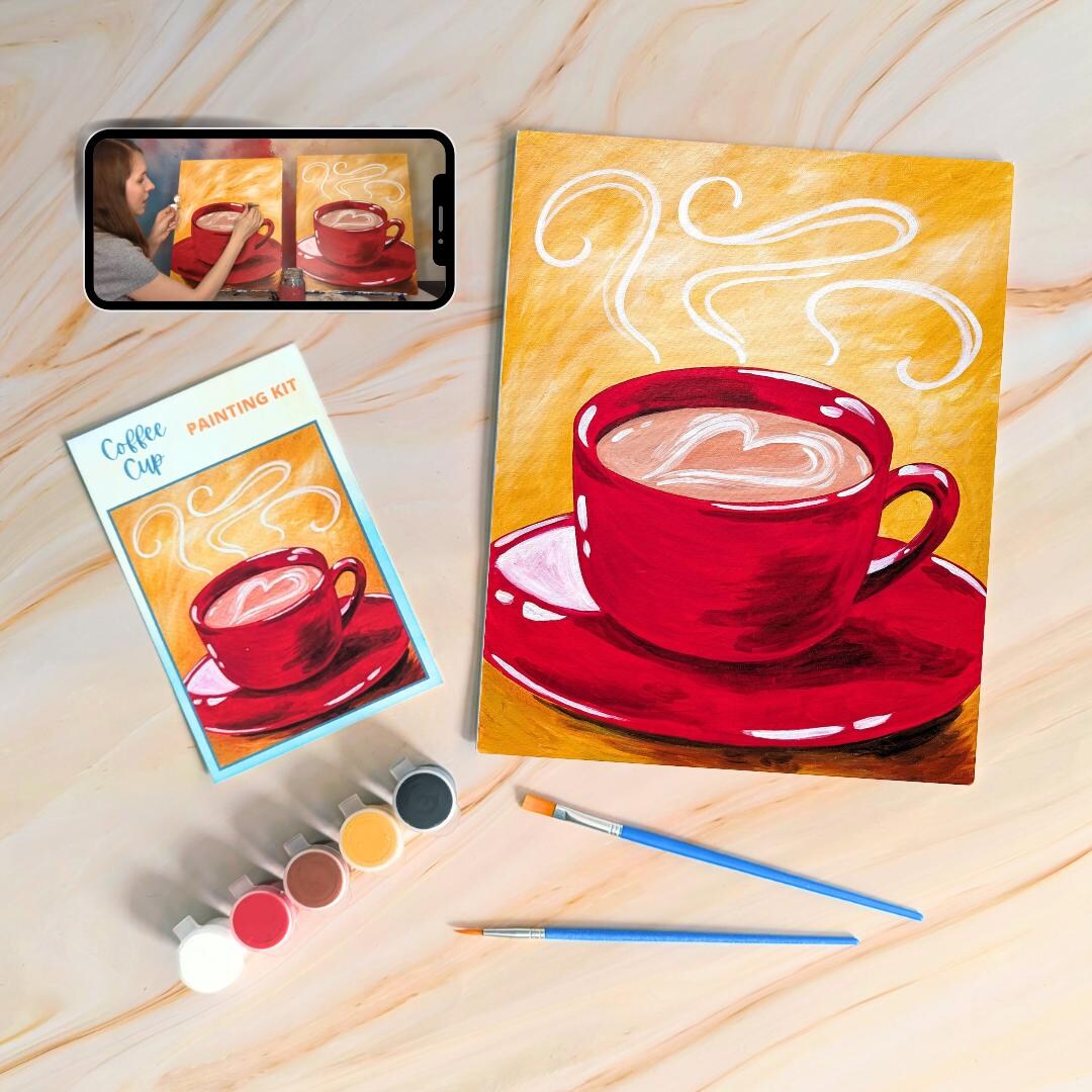 Coffee Cup Canvas Painting Kit + Video Tutorial, Painting Party Kit ...