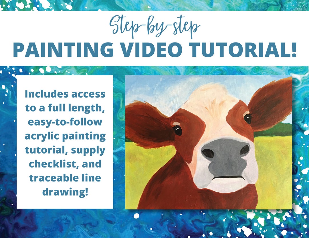 Cow Painting Video Tutorial Step-by-step Painting DYI Paint Party Sip ...