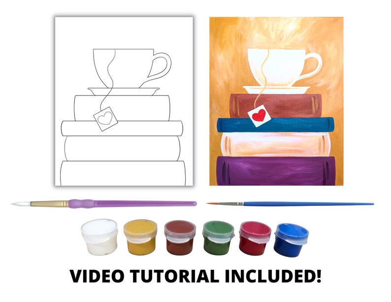 Tea Cup Canvas Painting Kit + Video Tutorial, Painting Party Kit, DIY ...
