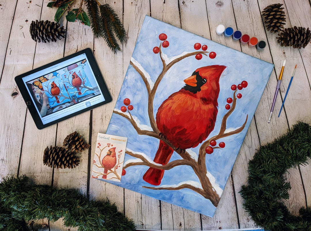 Cardinal Canvas Painting Kit Video Tutorial, Painting Party Kit, DIY ...