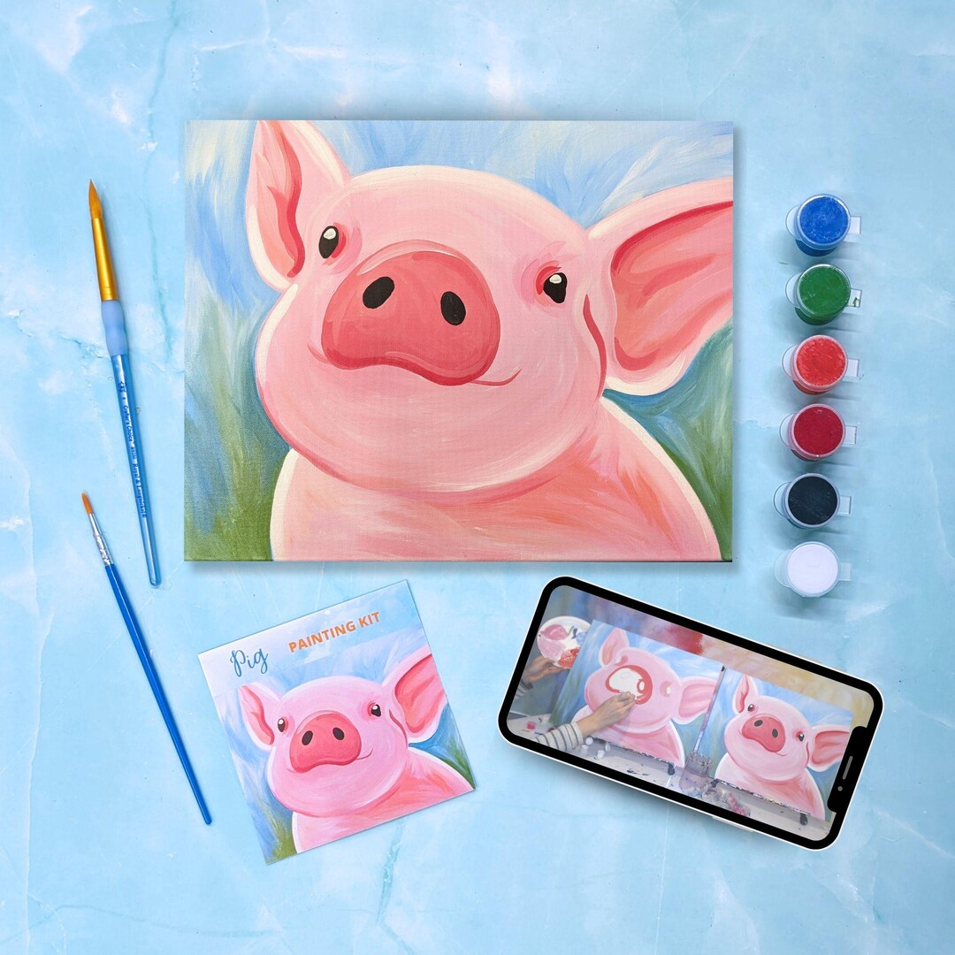 Pig Canvas Painting Kit + Video Tutorial, Painting Party Kit, DIY Paint ...