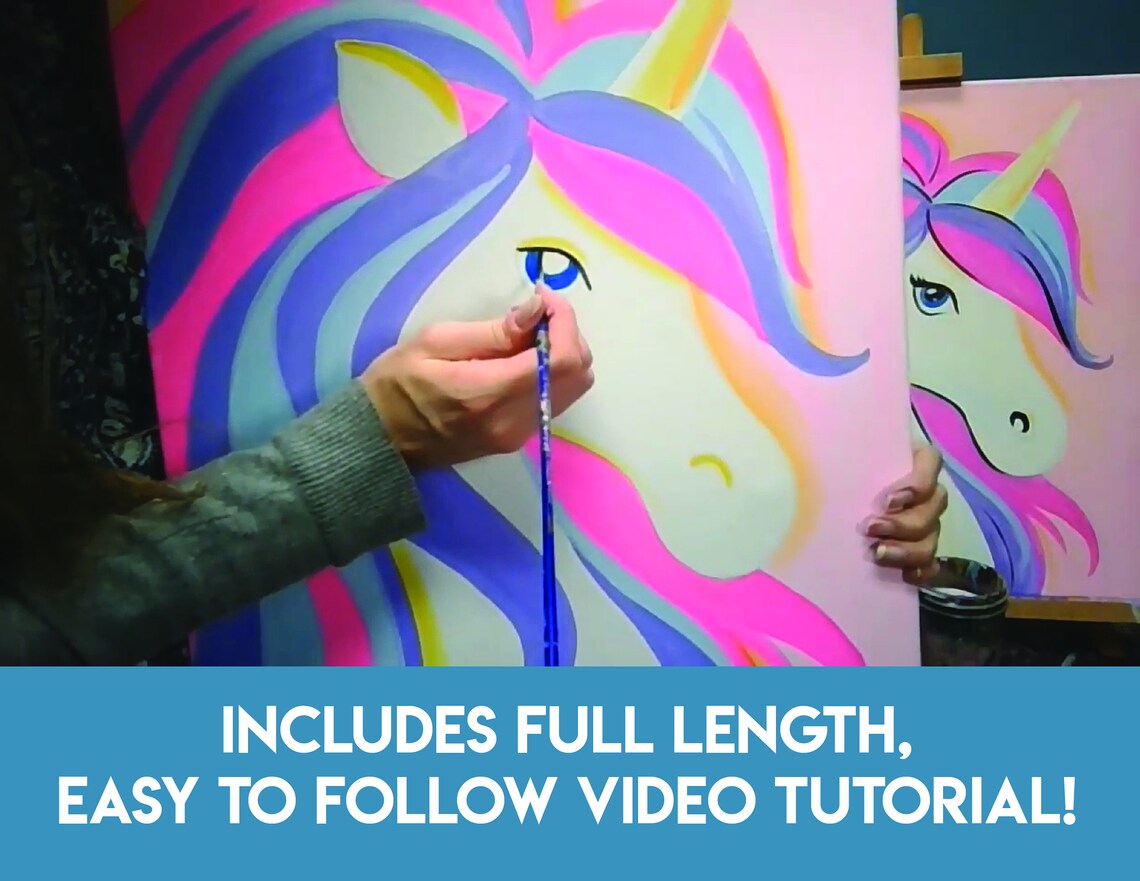 Unicorn Canvas Painting Kit Video Tutorial FREE Palettes & - Etsy