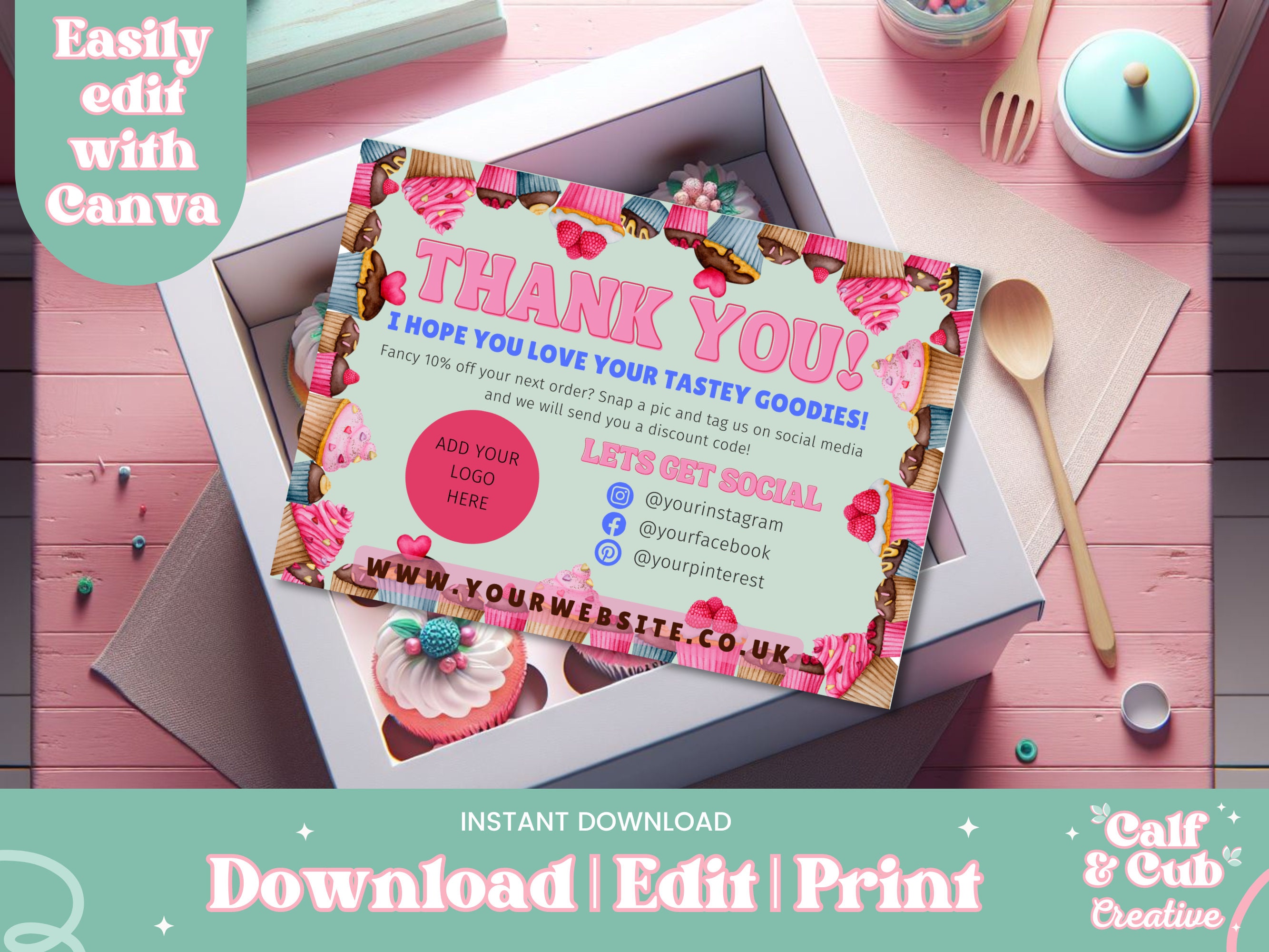 Cake Thank You Card Cake Thank You Leaflets Cake Care Card Bakery Card ...