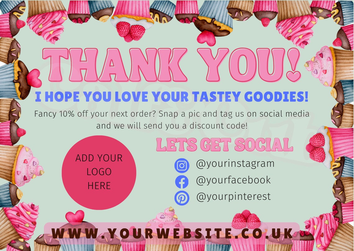 Cake Thank You Card Cake Thank You Leaflets Cake Care Card Bakery Card ...