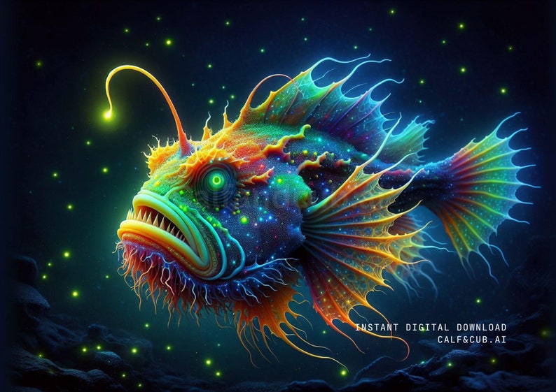 Angler Fish Art Print | Deep Sea Creature, Nautical Wall Decor (digital ...