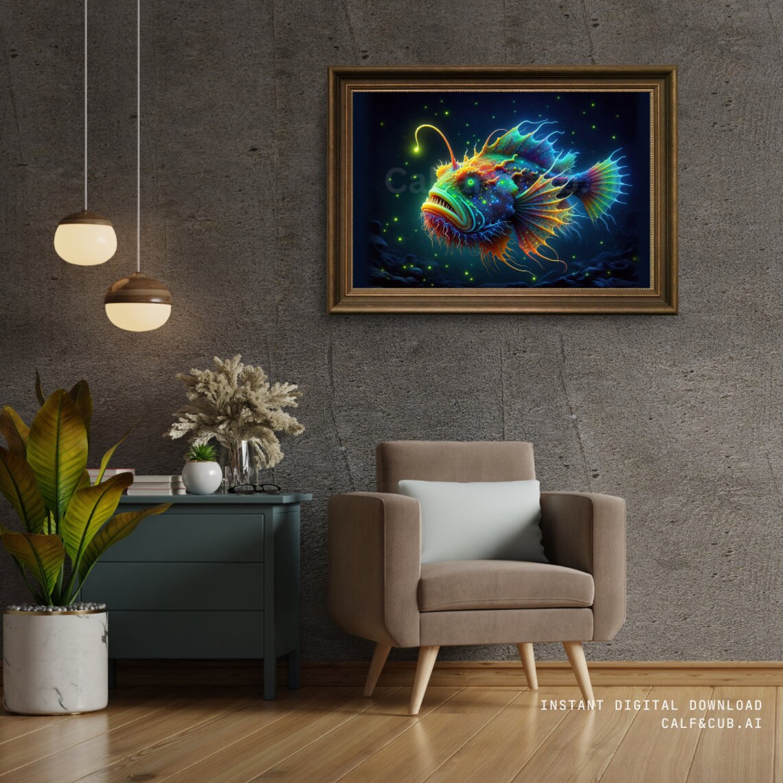 Angler Fish Print Wall Art Angler Fish Ocean Life Printable Anglerfish ...