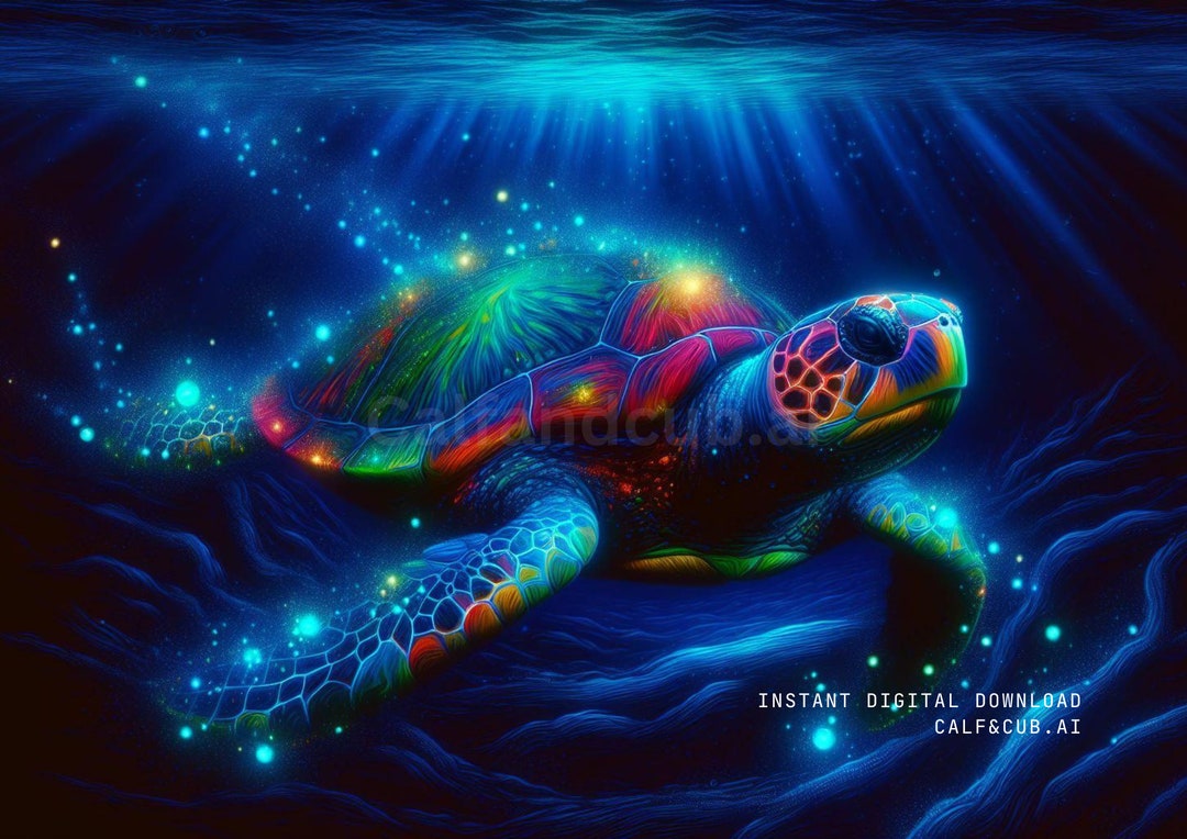 Sea Turtle Print AI Generated Art Under Water Printable Poster Image ...