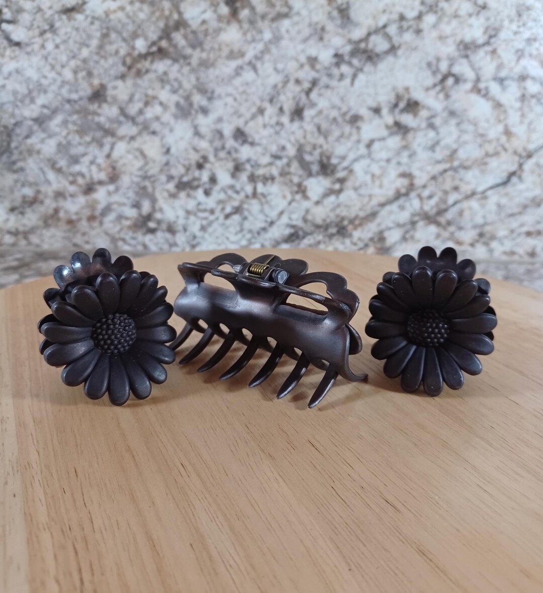 Brown Flower Hair Claw Clip Set, 3 French Claw Hair Clips, Fashionable ...
