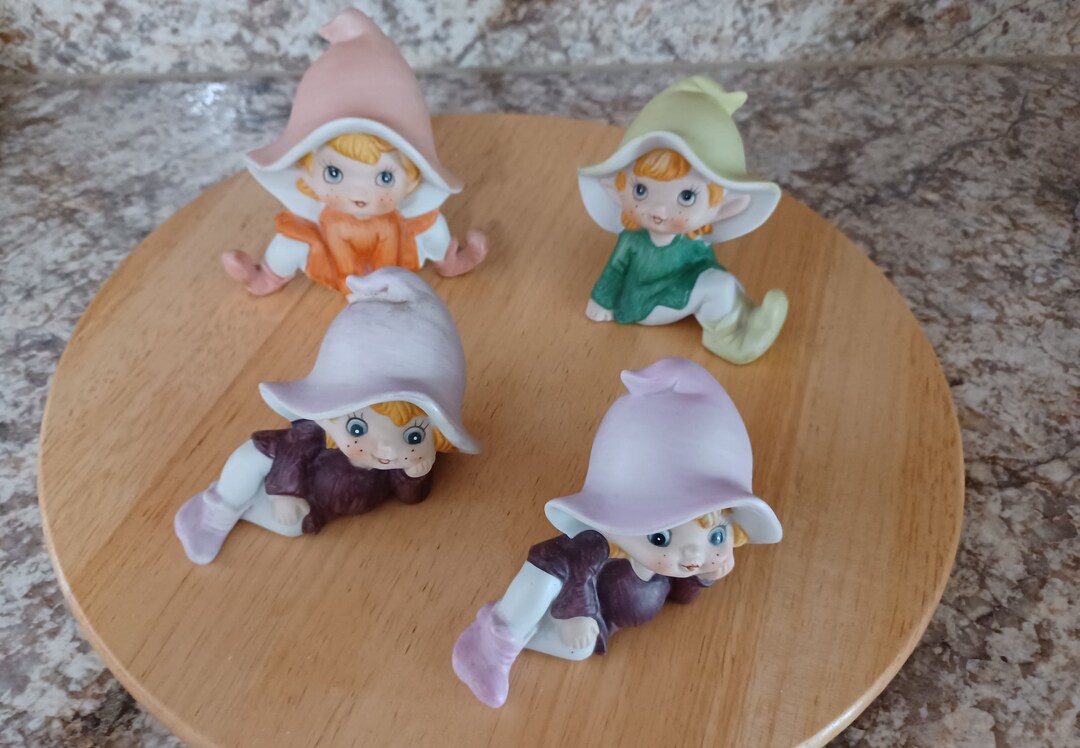 Vintage Pixie Set of 4 Ceramic Figurine, Homco Pixie, Elf, Fairy ...