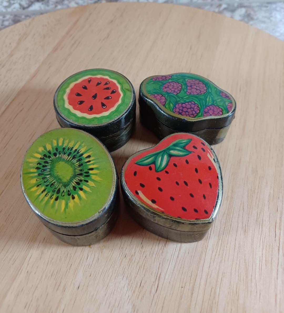 4 Pc Set Vintage Plastic Trinket Boxes, Kiwi, Raspberry, Watermelon ...