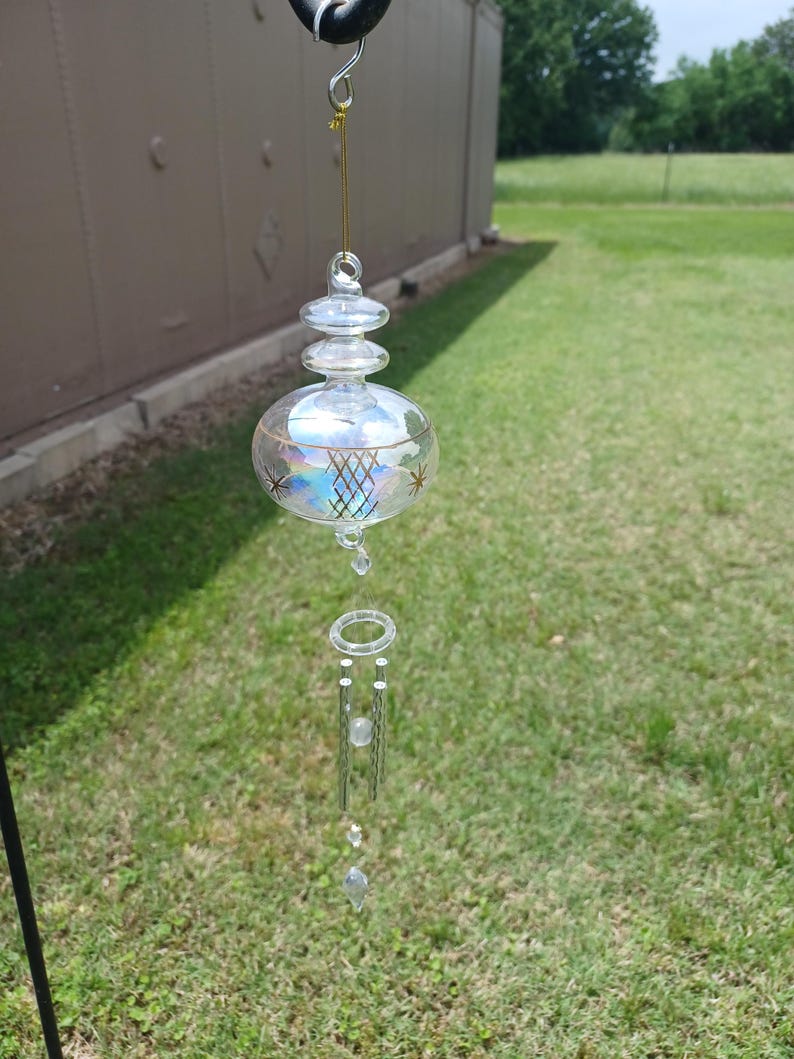 Hand-Blown Glass Wind Chime, Clear Suncatcher wind chime, Home Garden ...