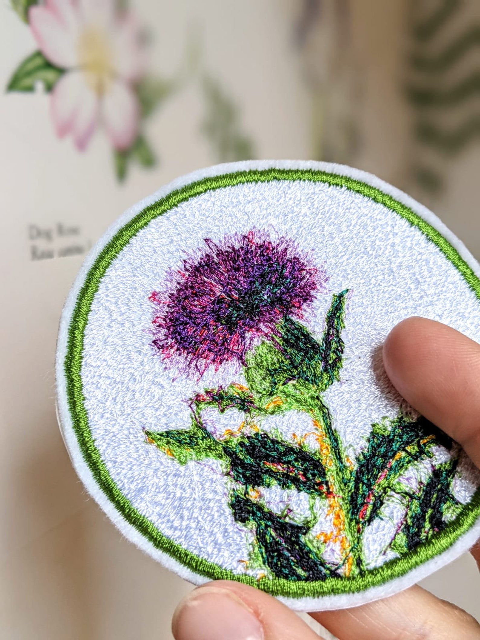 The Thistle Embroidered Art Patch Scottish Thistle Botanical - Etsy