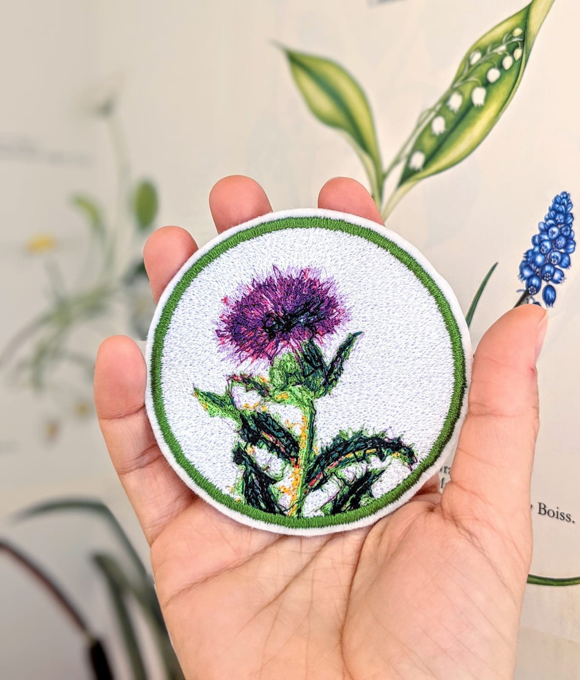 The Thistle Embroidered Art Patch Scottish Thistle Botanical - Etsy