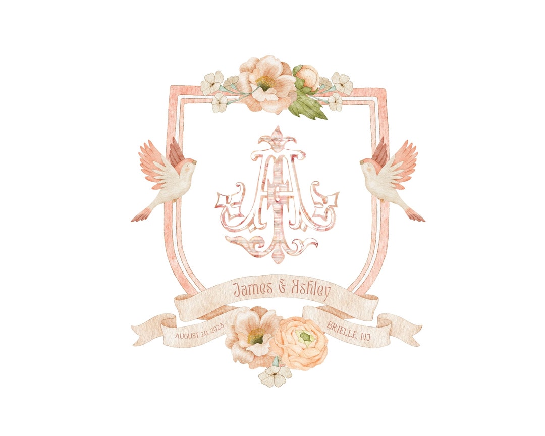 Watercolor Wedding Crest, Semi Custom Personalized Wedding Crest ...