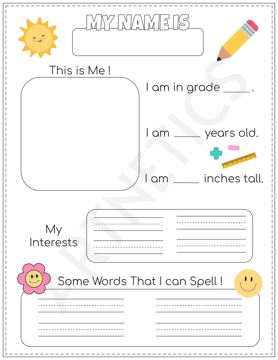 All About Me / for Students / Teacher Activity / Back to School - Etsy
