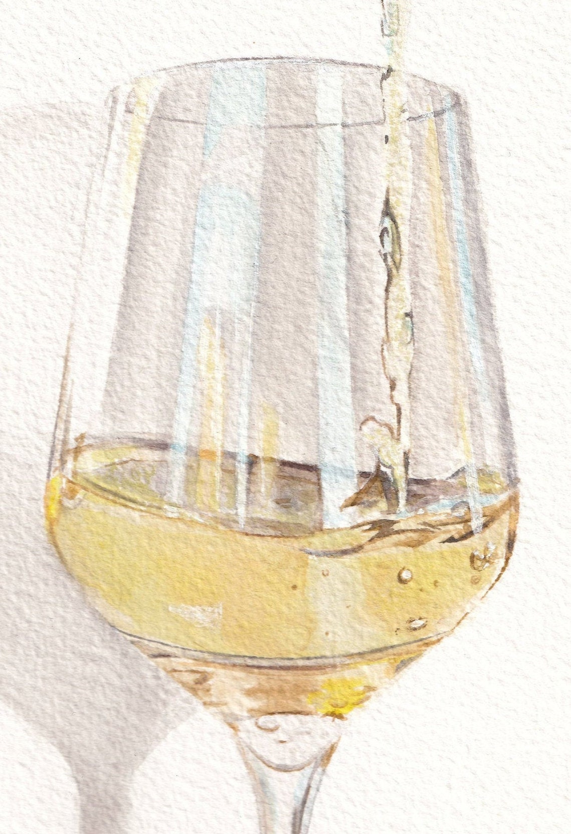 Glass of White Wine Watercolor Print Watercolor Original | Etsy