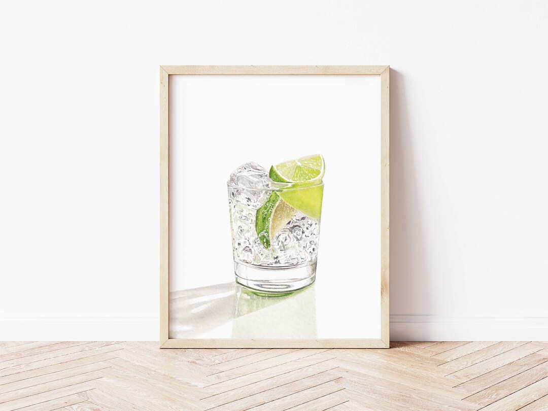 Gin & Tonic Cocktail Print | Watercolor Original Painting | Kitchen Bar ...