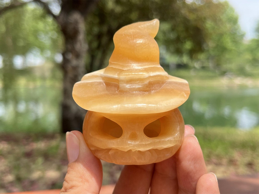 2.6''natural Crystal Geode Stone Carved Pumpkin Skull,crystal Pumpkin ...