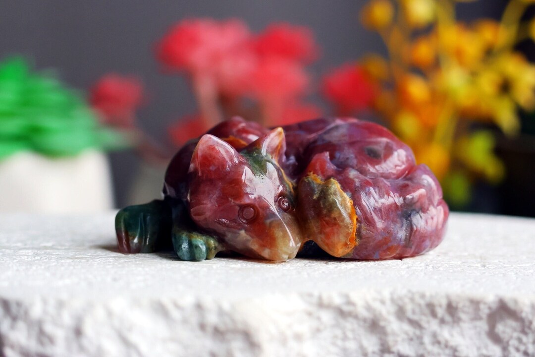 2.3inch Natural Ocean Jasper Fox, Ocean Jasper Fox Carving, Crystal ...