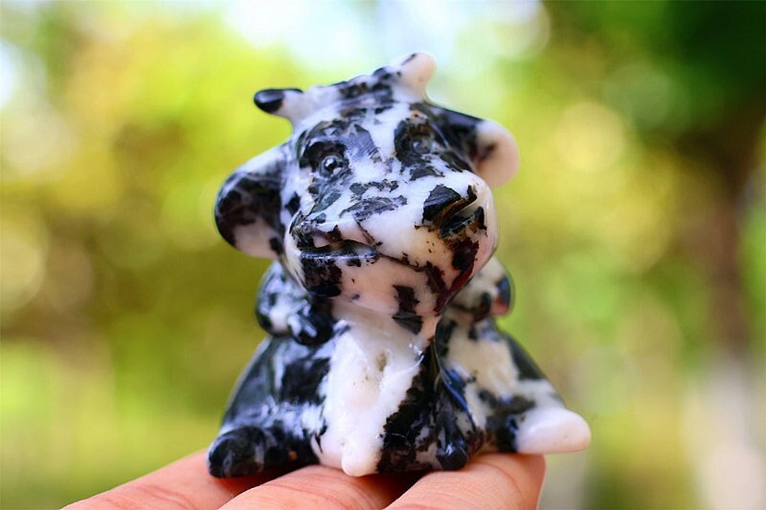 2inch Natural Zebra Stone Carved Cow, Zebra Stone Cow Statue,crystal ...