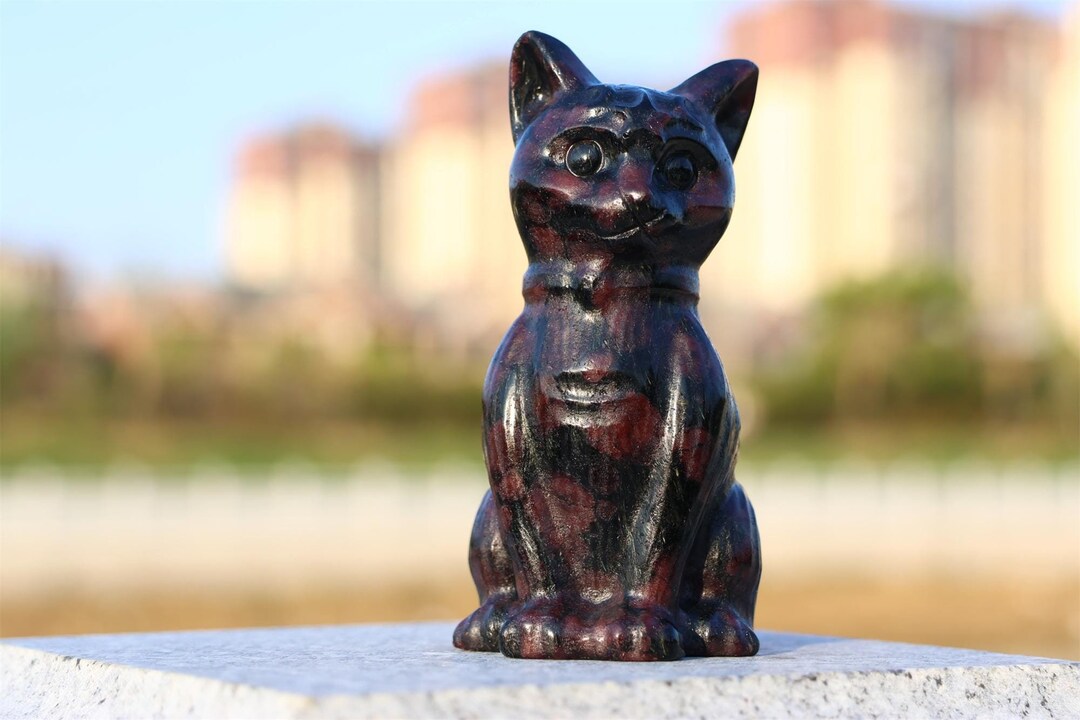 3.8'' Natural Garnet Carved Cat, Crystal Cat, Crystal Cat Carving, Home ...