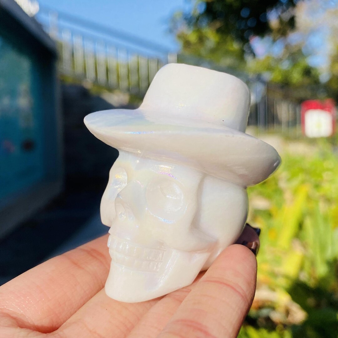 2.2inch Natural Titanium Rainbow Aureole White Jade Hat Skull, Crystal ...
