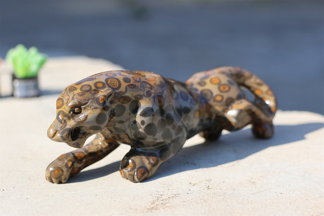 5.6 Natural Leopard Stone Carved Leopard ,crystal Olive Jade Leopard ...