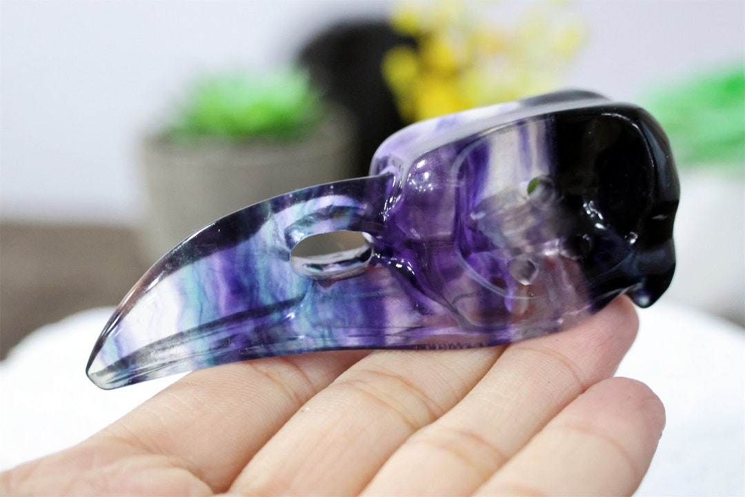 2.4'' Natural Rainbow Fluorite Carved Crow Skull, Crystal Crow Skull ...