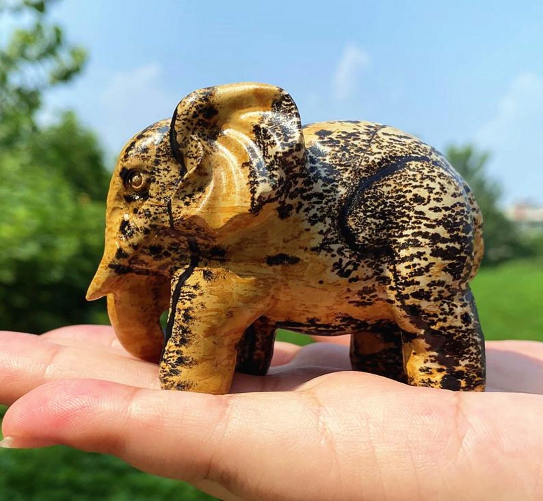 2.3inch Natural Picture Stone Carved Elephant, Crystal Carving ...