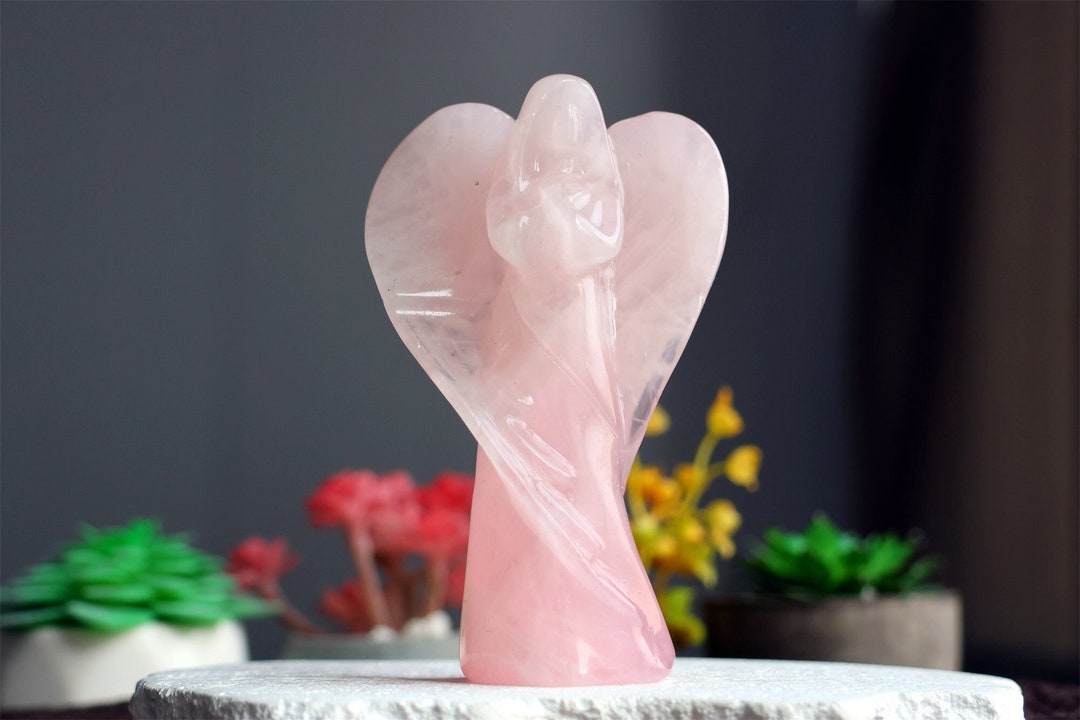 4inch Natural Rose Quartz Carved Angel, Crystal Skull, Angel Carving ...