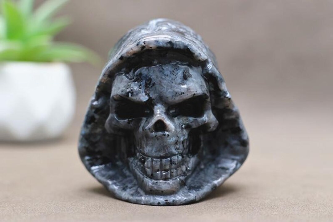 2.4 Natural Spectrolite Carved Skull, Crystal Skull, Crystal ...