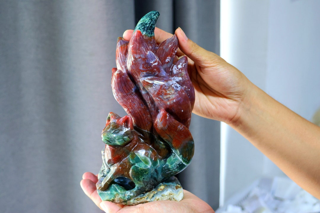 8.6inches Natural Ocean Jasper Carved Fox, Quartz Crystal Fox, Fox ...