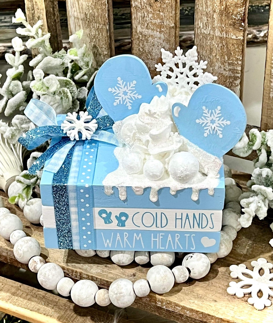 Winter Mini Book Stack / Mitten and Snow / Winter Tiered Tray Decor ...