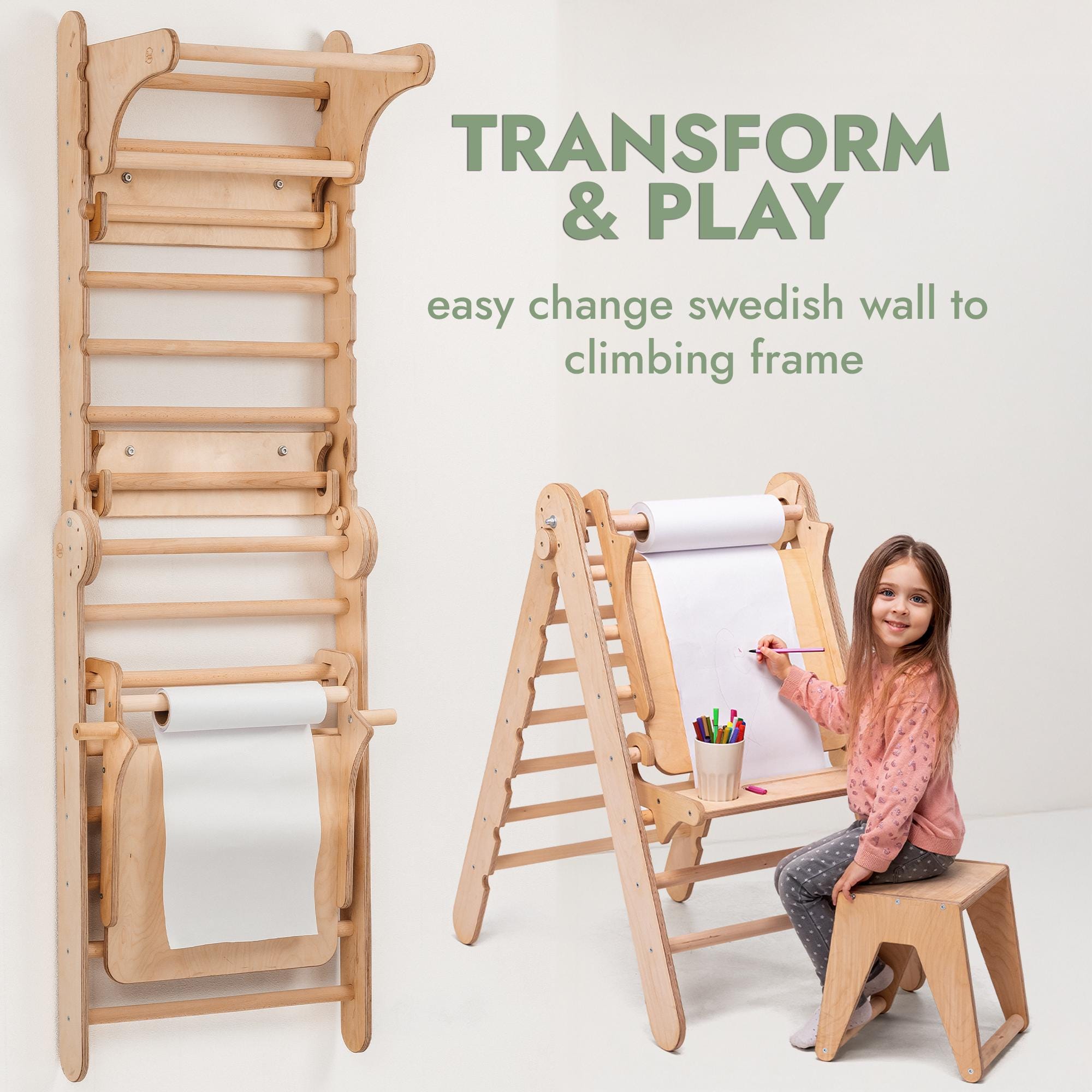 Kids Climbing Wall: Swedish Ladder, Montessori Gym, Indoor Playground ...