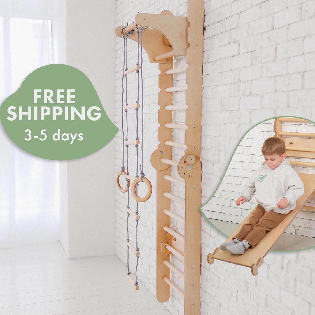 Birch Swedish Ladder: Indoor Kids Climbing Gym With Slide - Etsy