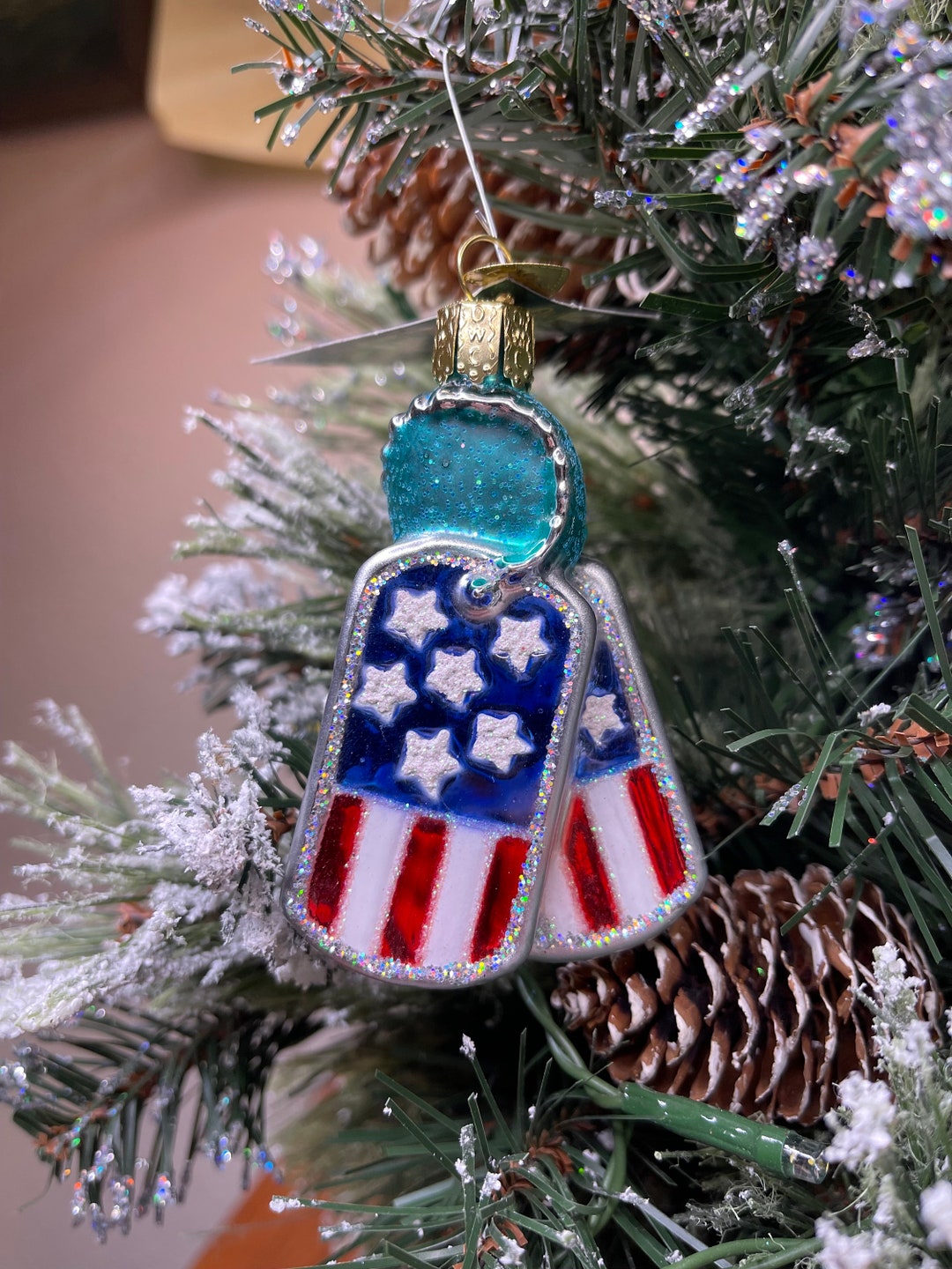 USA American Dog Tags Old World Christmas Glass Ornament - Etsy