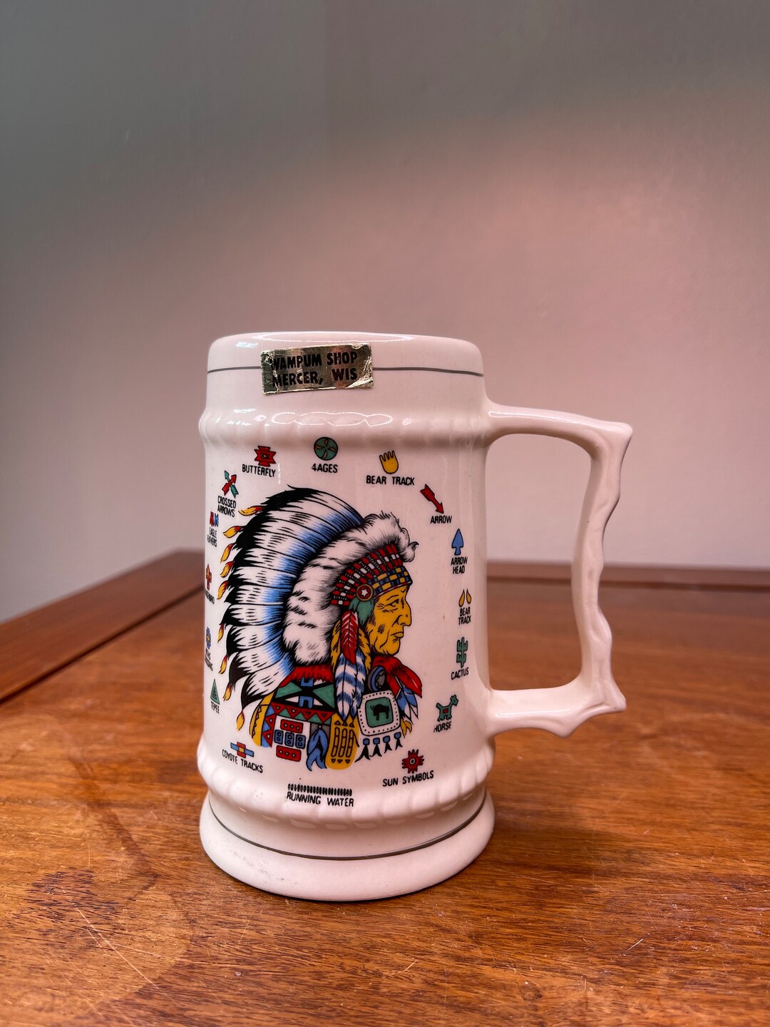 1970’s Wampum Shop Native American Symbols Chief Stein - Etsy