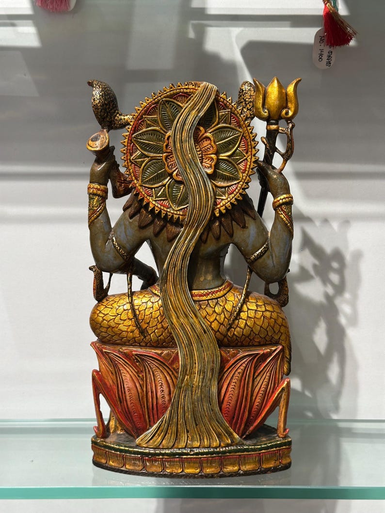 12 Inches Teakwood Gold Meenakari Lord Shiva Statue for Home Decor ...