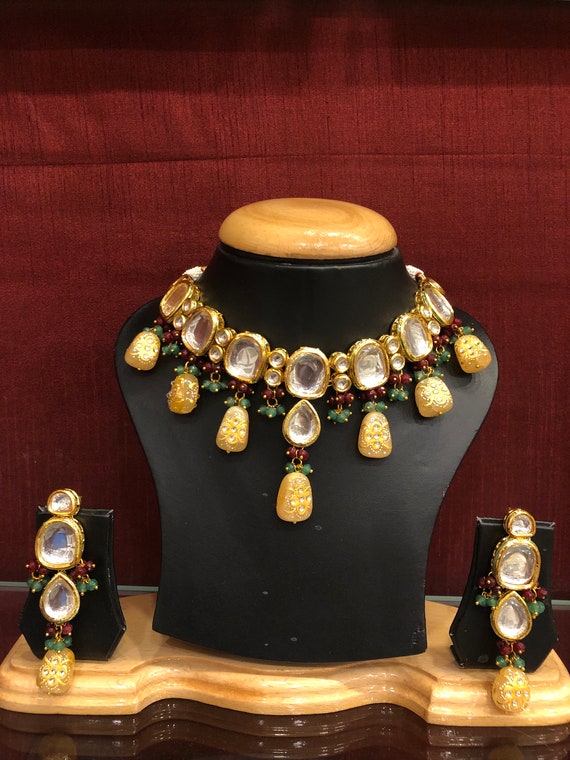 Pure Kundan Single Strand Ac Choker Necklace Set Pastel Stone - Etsy